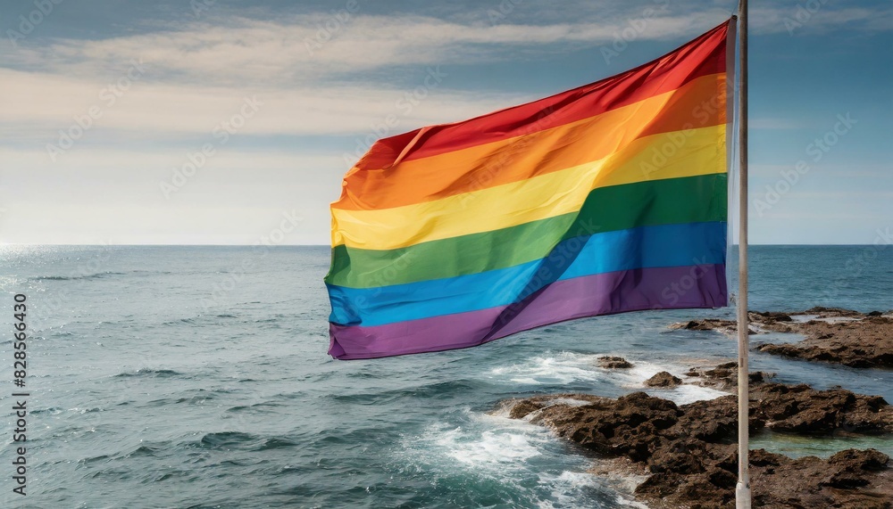 lgbt flag against ocean sea whater background, pride parade, lgbt pride ...