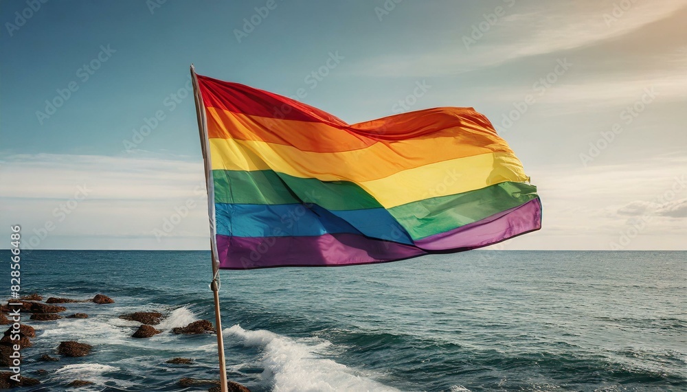 lgbt flag against ocean sea whater background, pride parade, lgbt pride ...