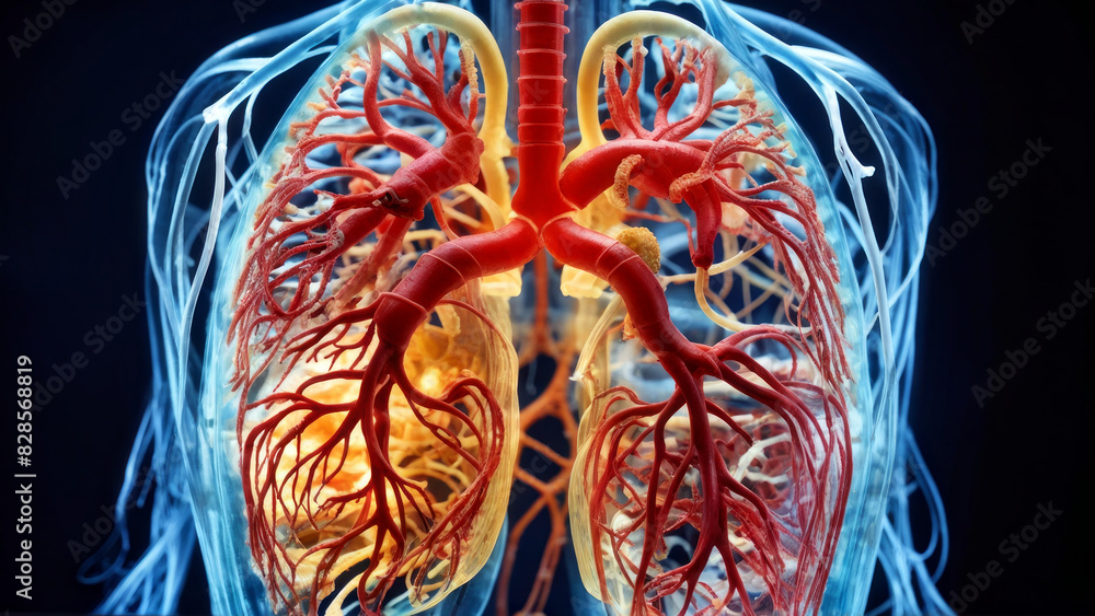 Illustration of the detailed anatomy of the upper part of the human ...