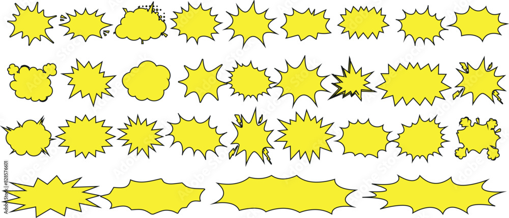 Explosion speech bubble set. Comic style yellow pop art explosion ...