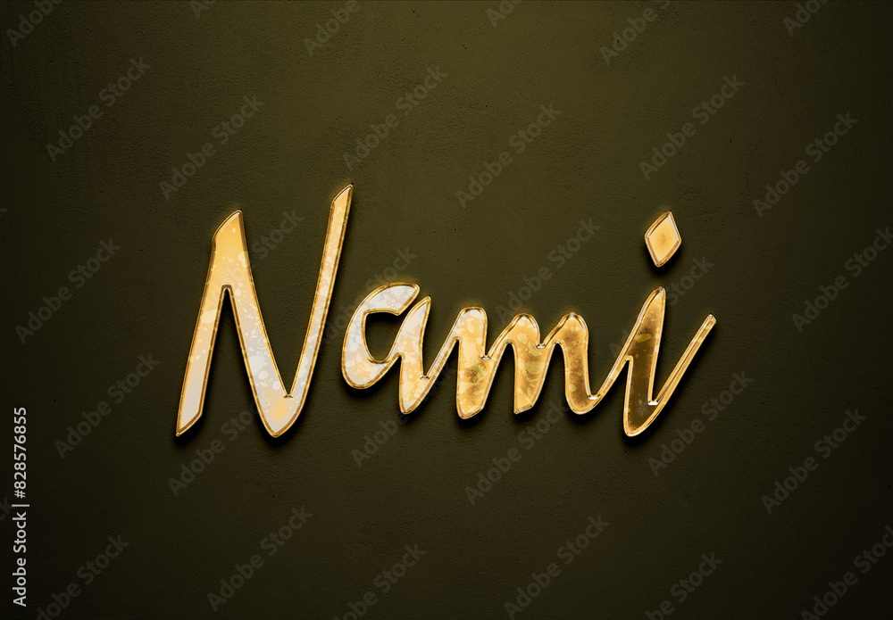 Old gold text effect of Japanese name Nami with 3D glossy style Mockup ...