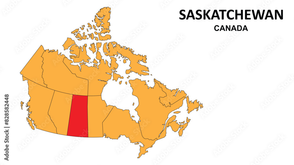 Saskatchewan Map is highlighted on the Canada map with detailed state ...