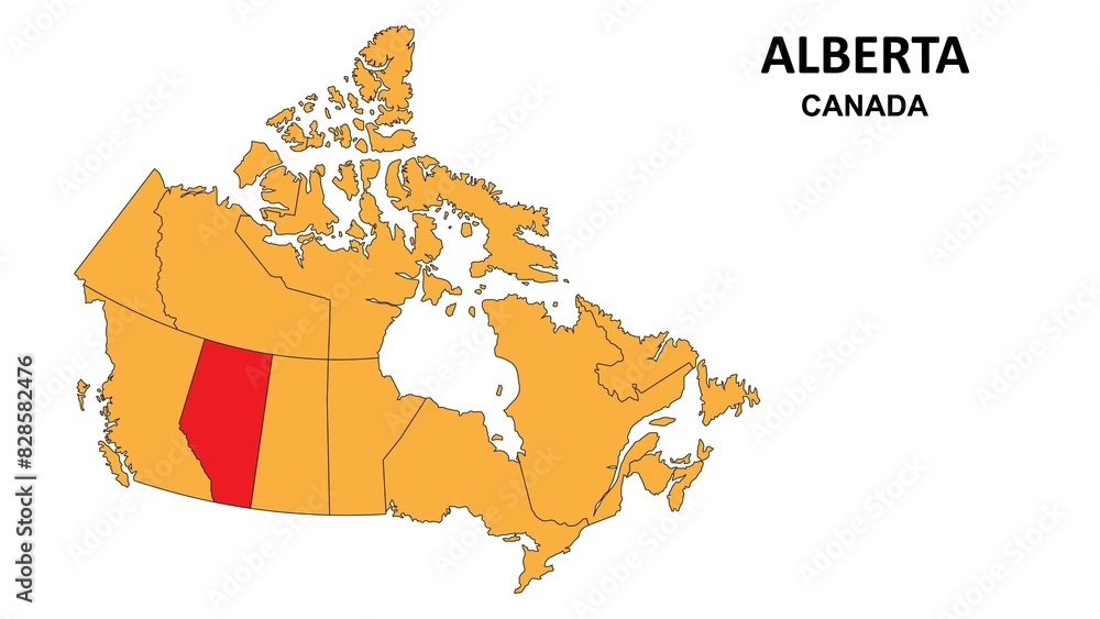 Alberta Map is highlighted on the Canada map with detailed state and region outlines. Stock ...
