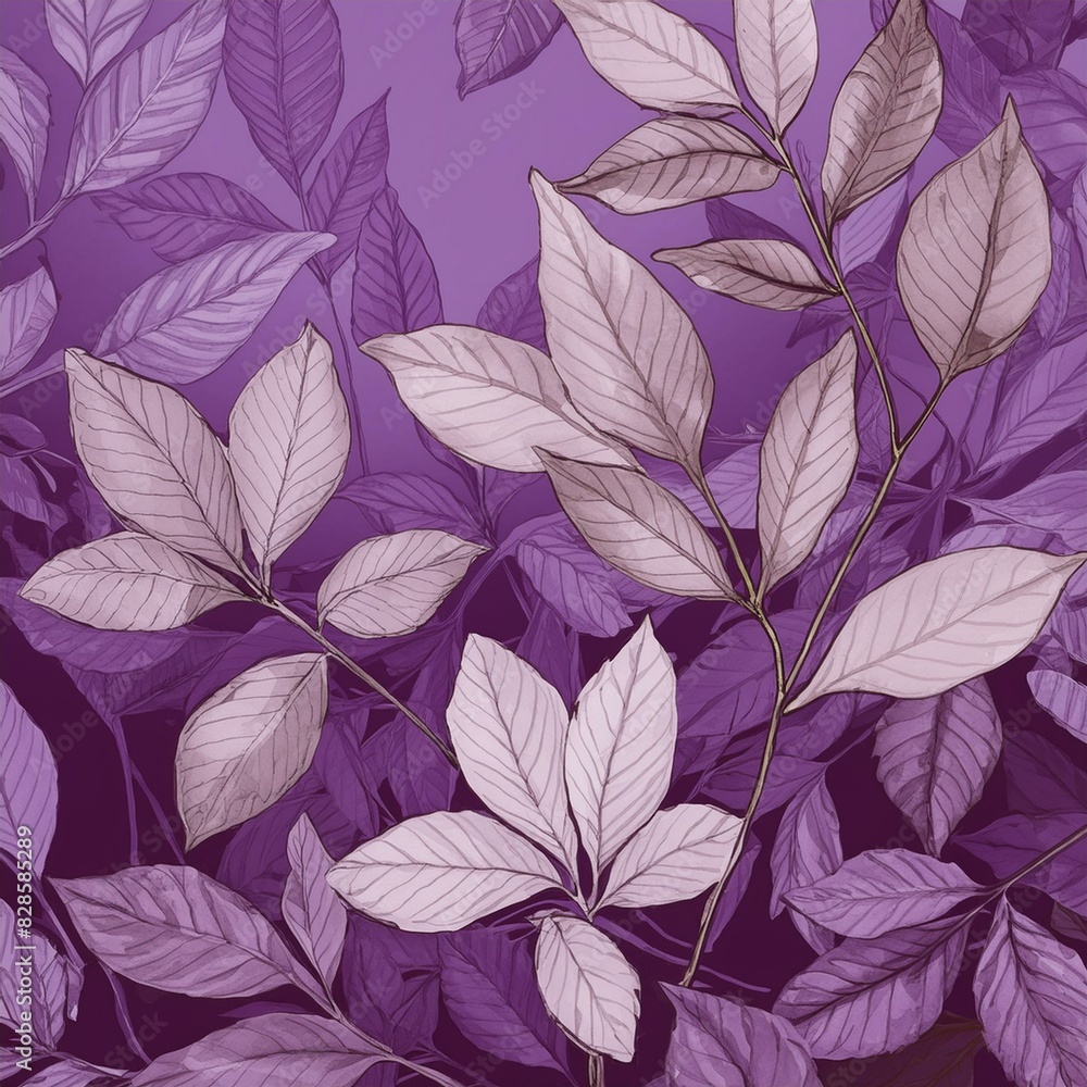 Flowers, plants and art illustration for wallpaper on purple background ...