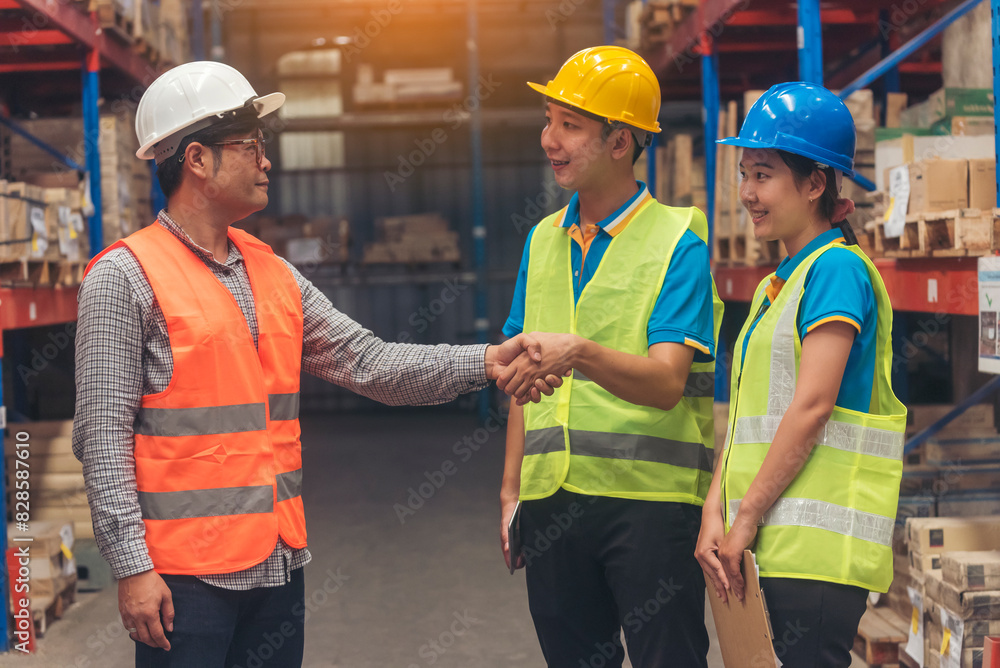 Asian Engineer man, women hands partnership. Coworker colleague ...