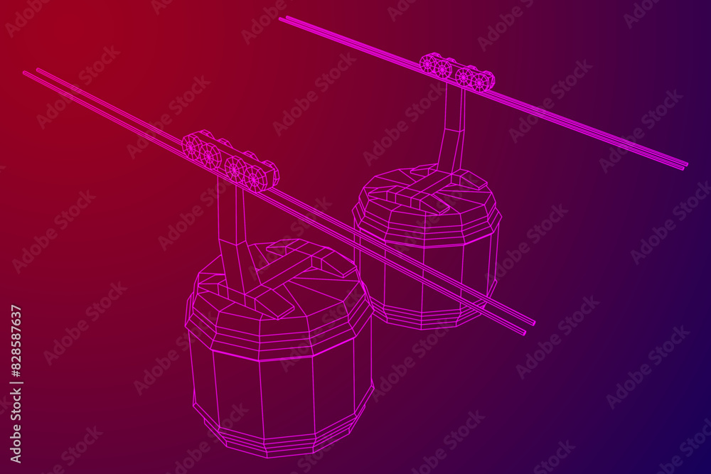Cable car cabin gondola. Funicular simple cableway concept. Wireframe ...