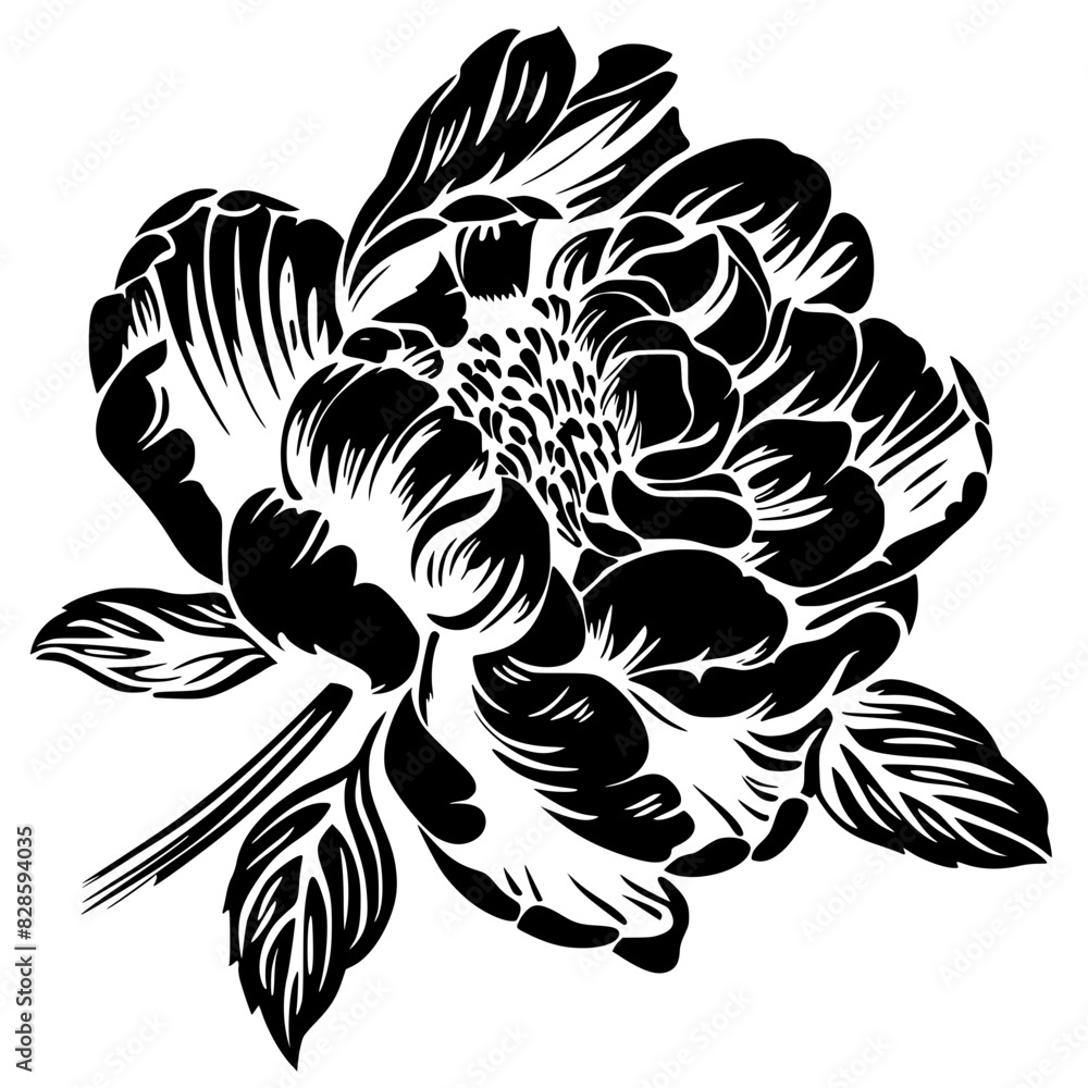 peony silhouette, peony svg, peony png, peony illustration, peony ...
