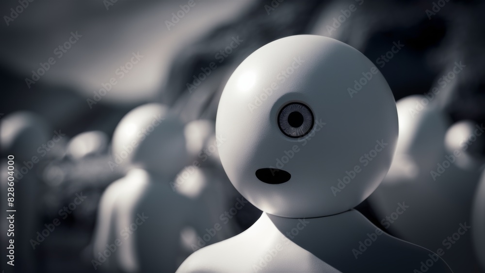 A group of weird white creatures with round head and one big eye, AI ...