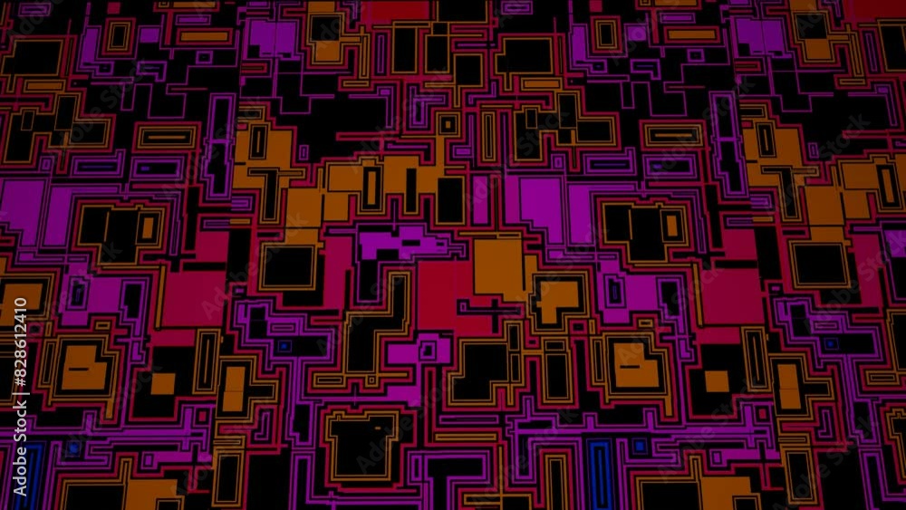 4k looped animation. Hi tech pattern on plane surface, neon glow ...