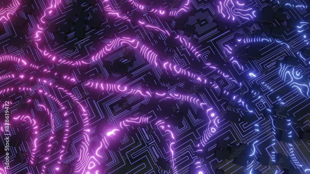 Hi tech pattern on plane surface, neon glow, complex elements and ...