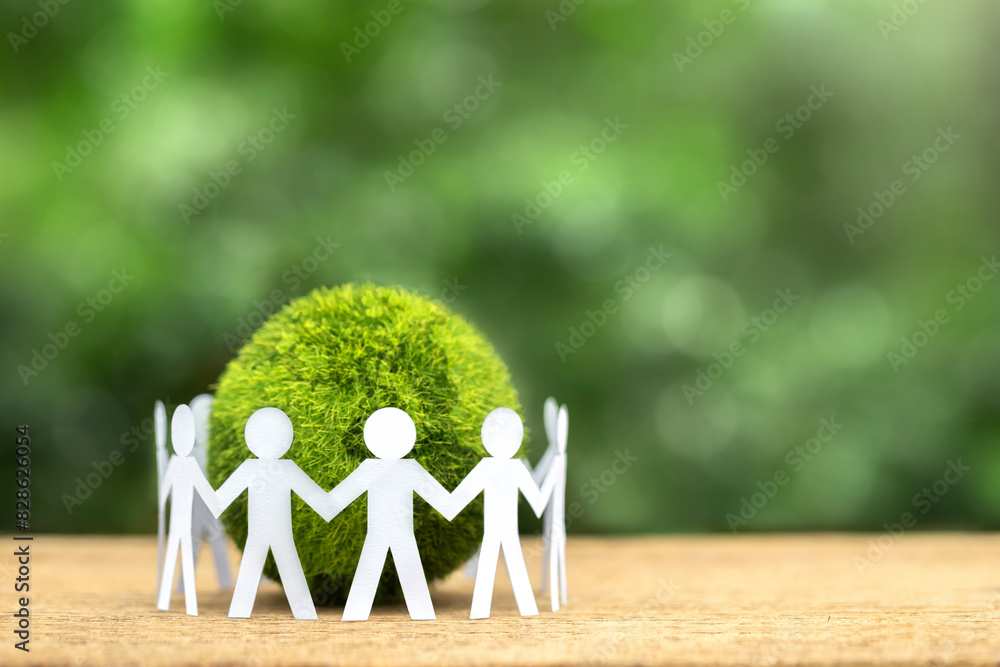 World Earth Day Concept. Environmental Care. Paper People holding hands ...