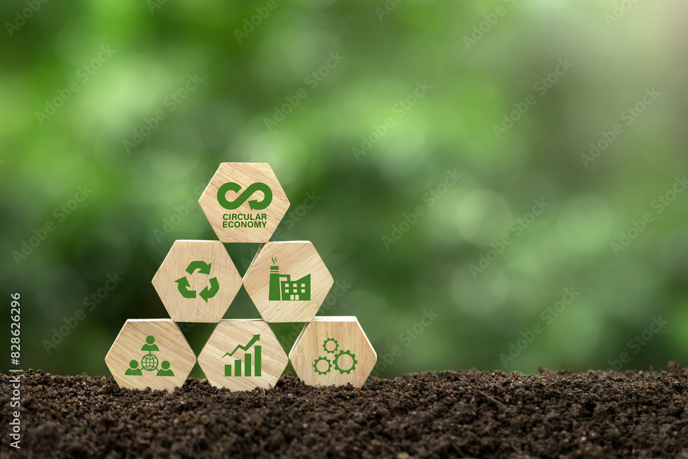 Circular economy concept.wooden cube with circular economy icons ...