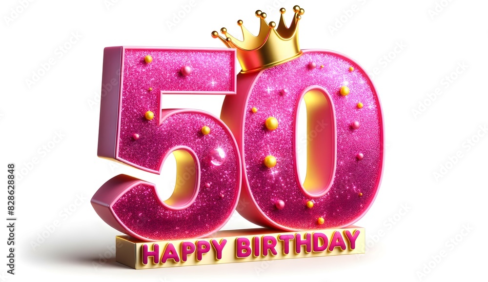 Glittering 50th Birthday Graphic with Pink Number and Royal Golden ...