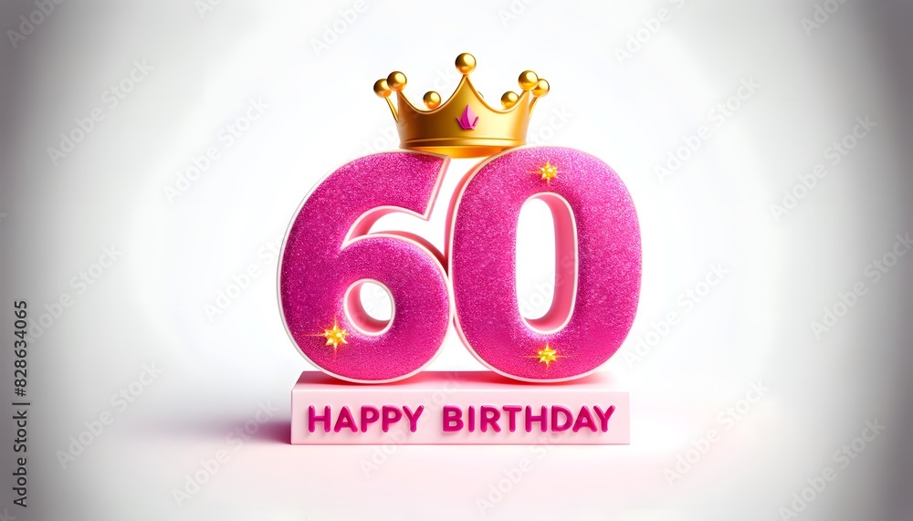Glittery 60th Birthday Graphic with Pink Number and Golden Crown Stock ...