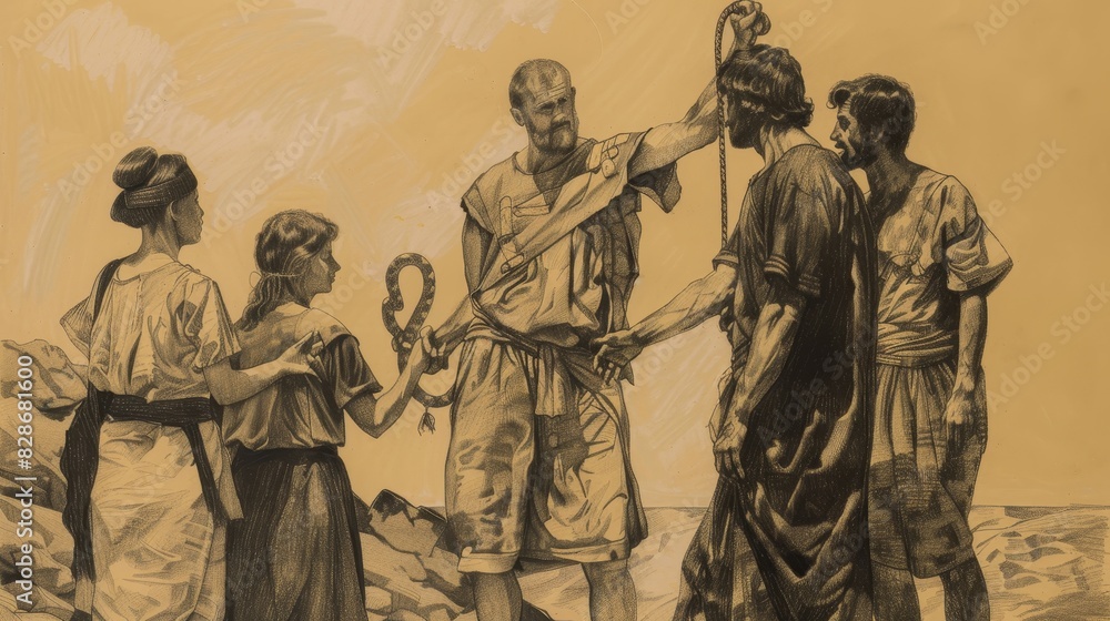 Islanders Helping Paul Shipwrecked on Malta, Snake Hanging from Hand ...