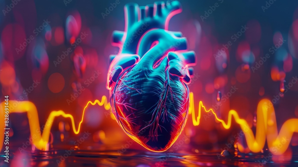Anatomy of the human heart, close up, focus on, vibrant colors, double ...