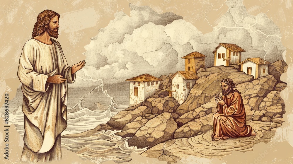Wise and Foolish Builders Parable, Houses on Rock and Sand, Storm ...