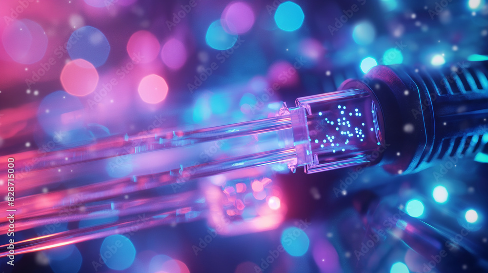 Fiber optics network cable. Background of blue and green circles with ...