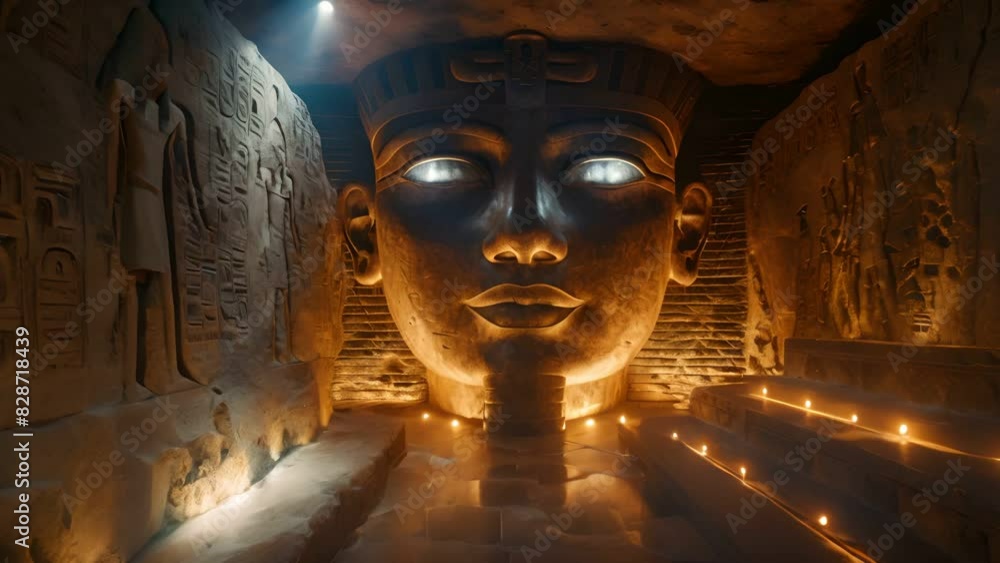 A mysterious scene inside a pyramids hidden chamber where artifacts ...
