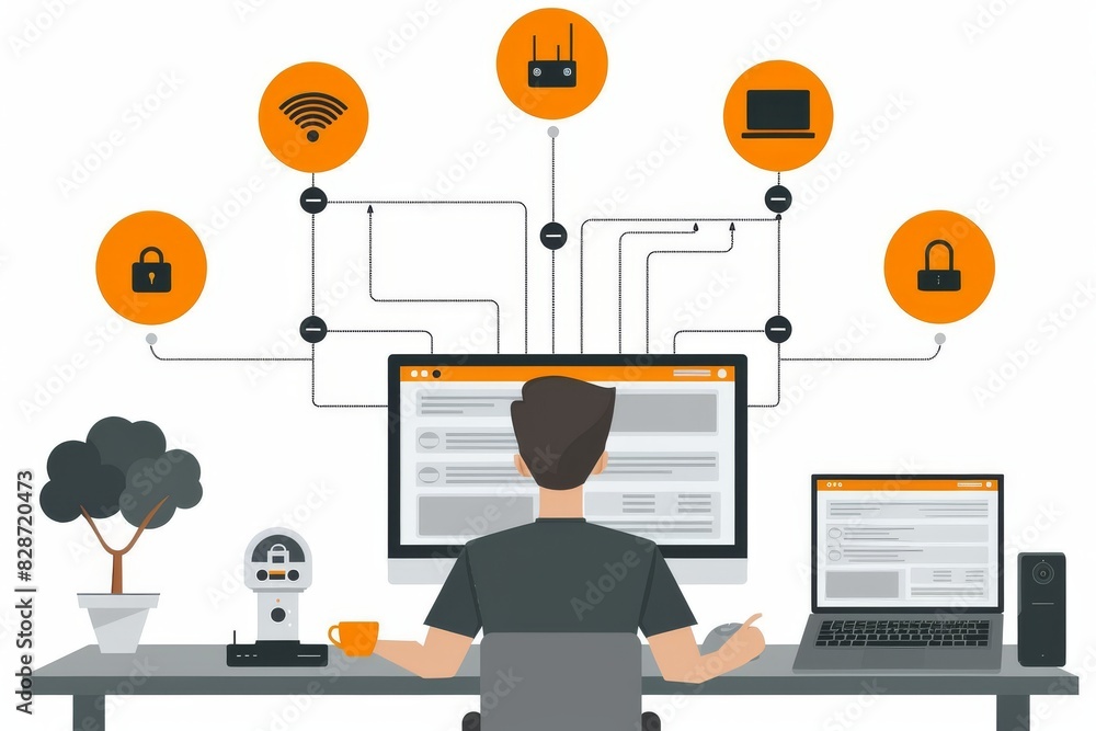 Network diagram illustrating various connected devices within an ...