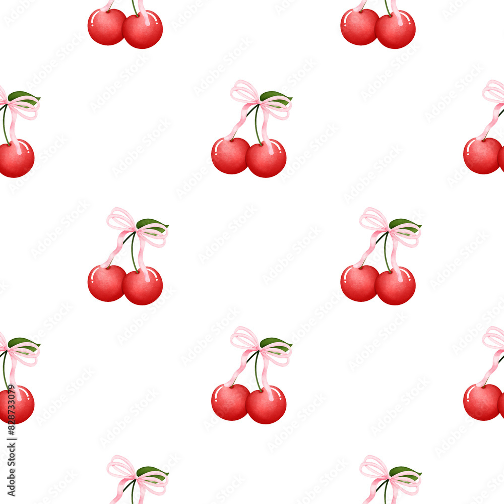 Coquette Cherry Bow Seamless Pattern, Preppy Pink Aesthetic Design ...