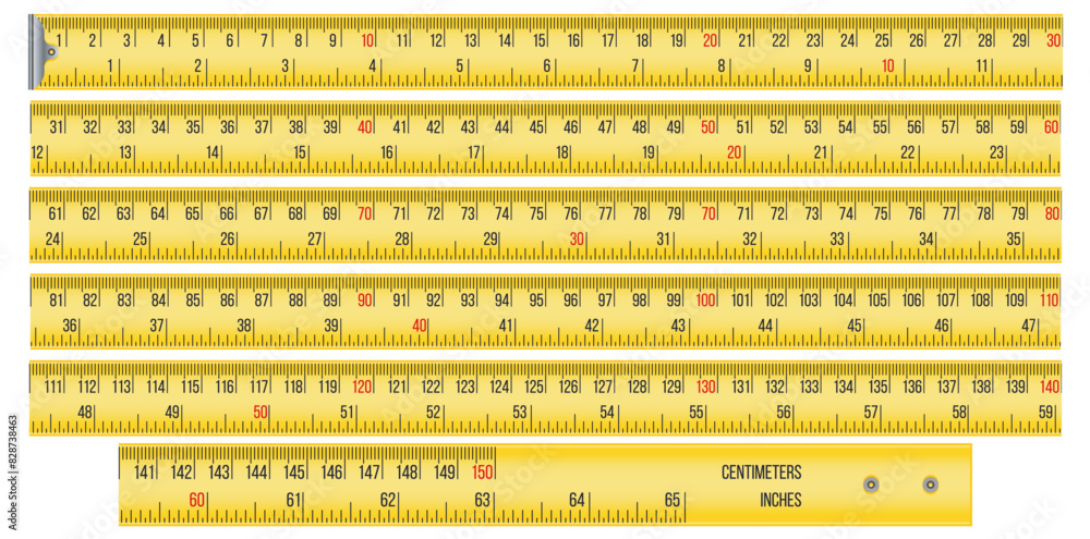 Centimeters And Inches Measuring Tape Template, Yellow Construction ...