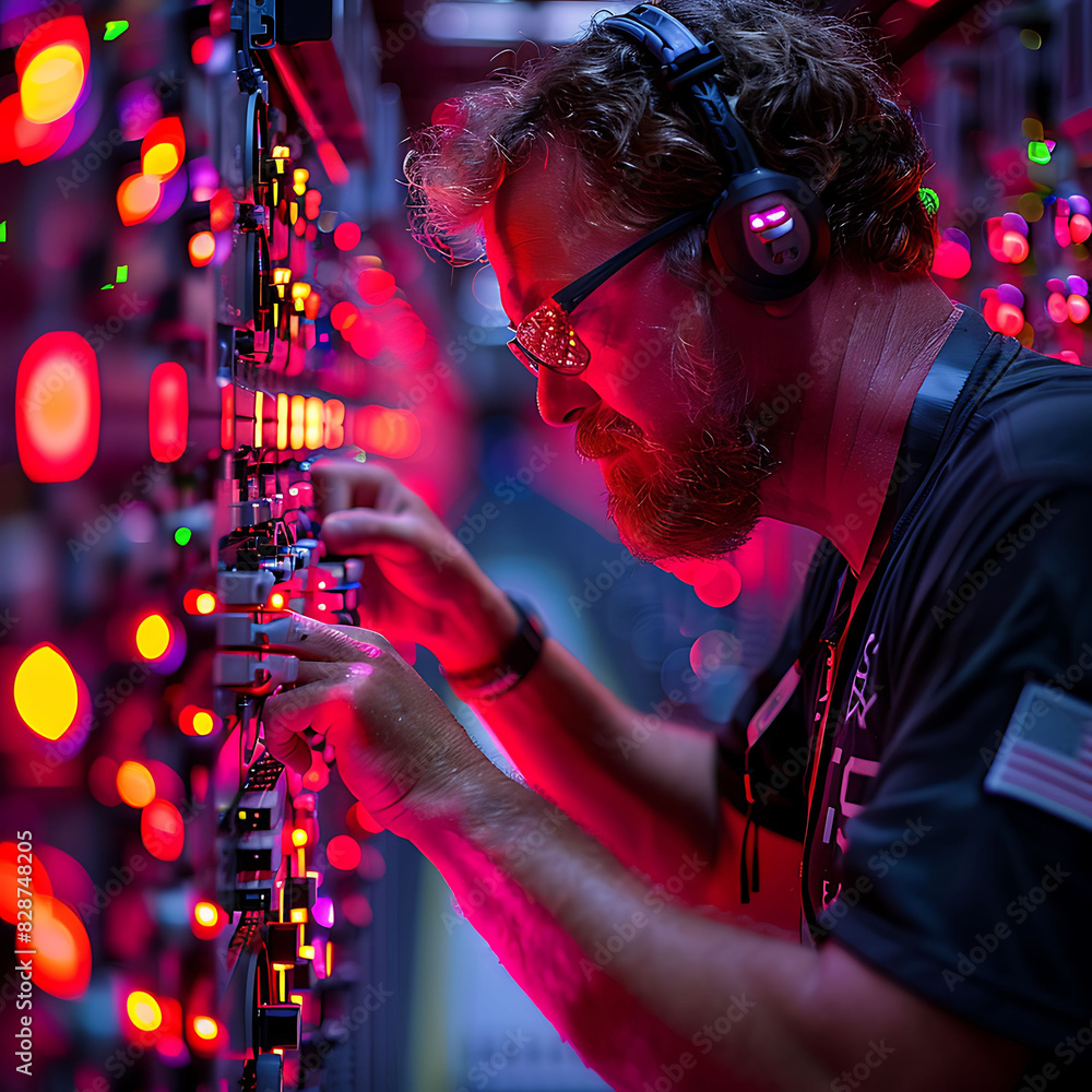 Australian man troubleshooting technical issues in a data center in ...