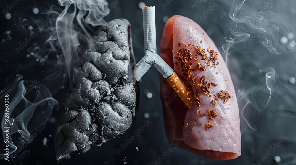 human lungs juxtaposed with cigarette smoking hazards and respiratory ...