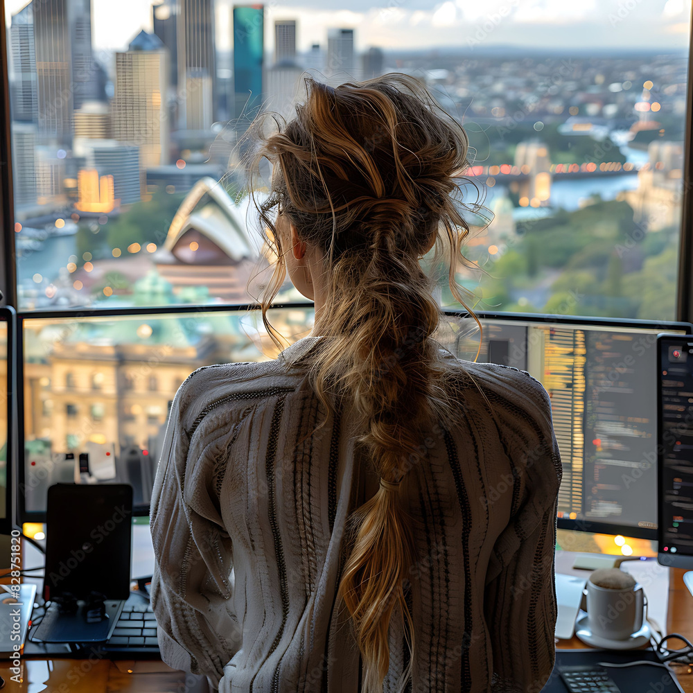 Australian woman coder collaborating with developers overseas on a ...