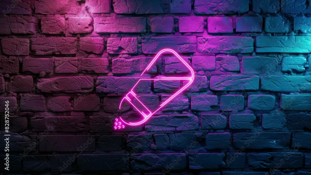 Video footage of Pink glowing Salt shaker Icon neon icon on brick wall ...
