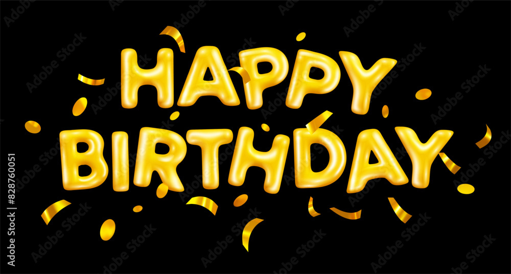 Vector greeting illustration of cartoon golden color word happy ...