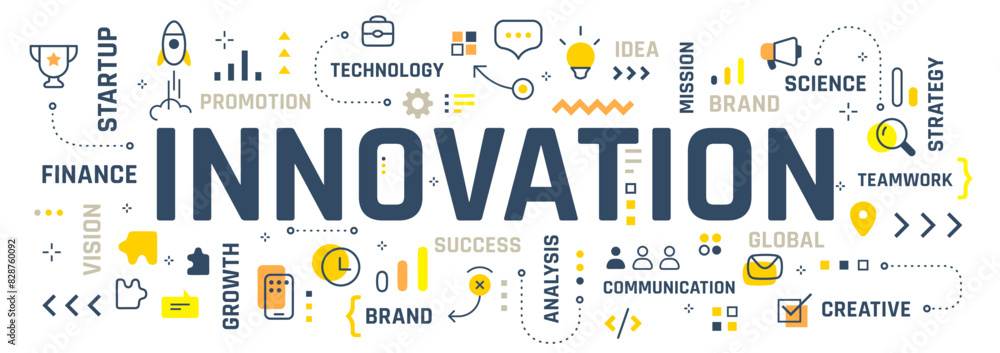 Vector creative illustration of innovation word typography with line ...