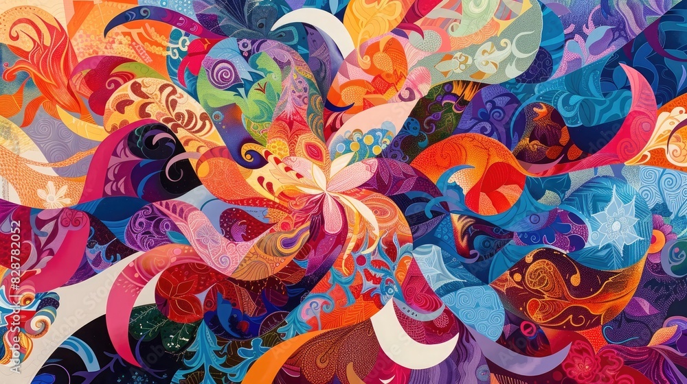 Layers of contrasting colors intersecting with intricate, swirling ...