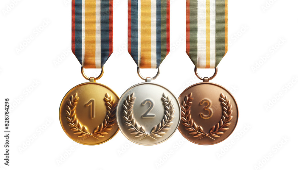Gold, silver and bronze medals, sport athlete winners award with ...