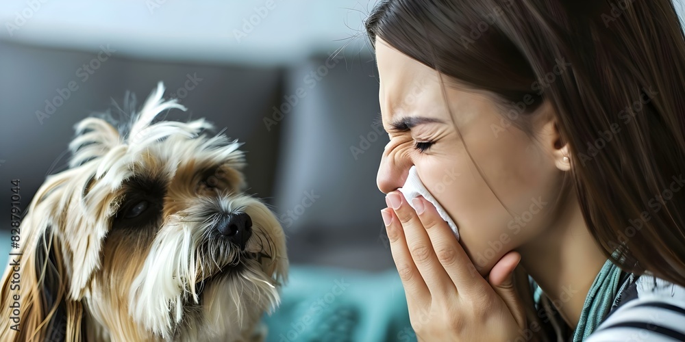 Individual with allergies reacting to pet dander by sneezing ...