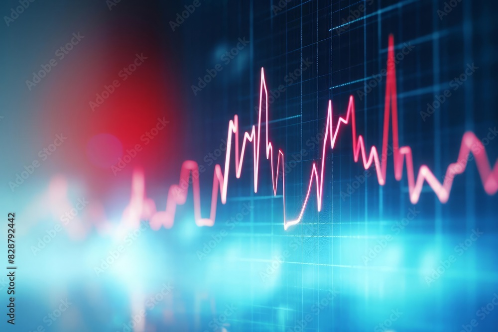 Heartbeat graph on screen close up, focus on, copy space clear and ...