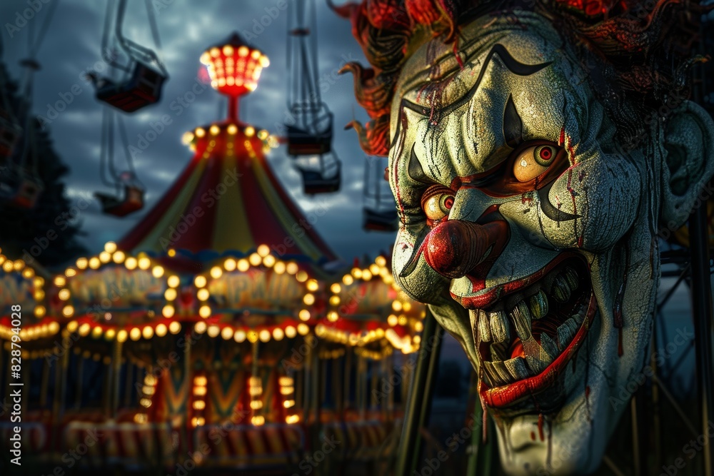 Eerie Nightmarish Carnival with Twisted Rides and Haunting Clowns for ...