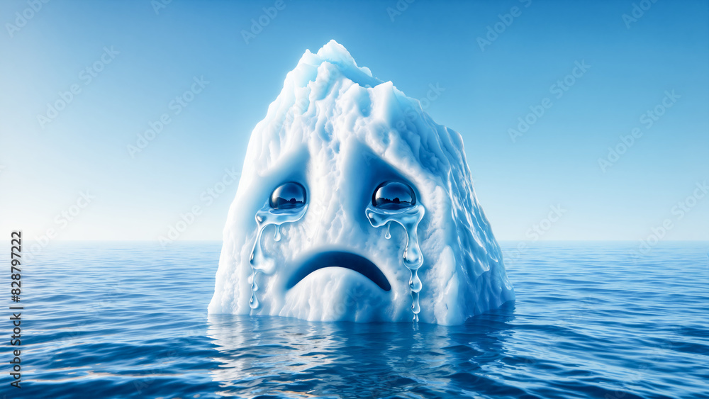Surreal melting / crying iceberg, illustration depicting climate change ...
