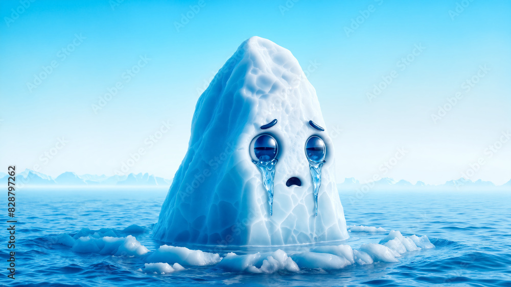 Surreal melting / crying iceberg, illustration depicting climate change ...
