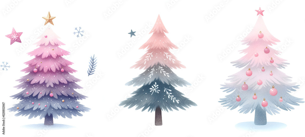 Watercolor pink and blue Christmas tree clipart transparent background ...