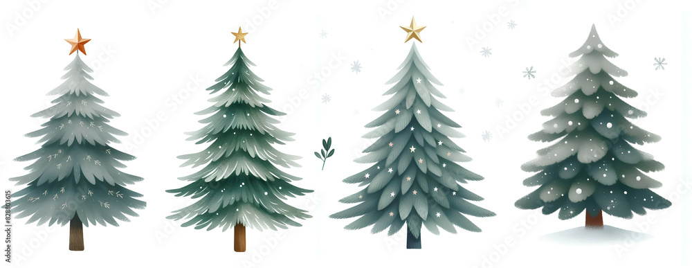 Watercolor Christmas tree clipart transparent background and gold star ...