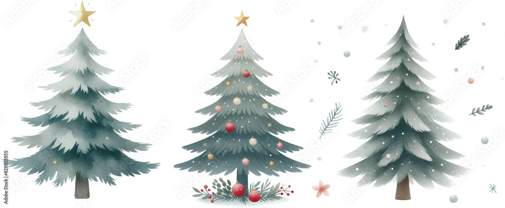 Watercolor Christmas tree clipart transparent background and gold star ...