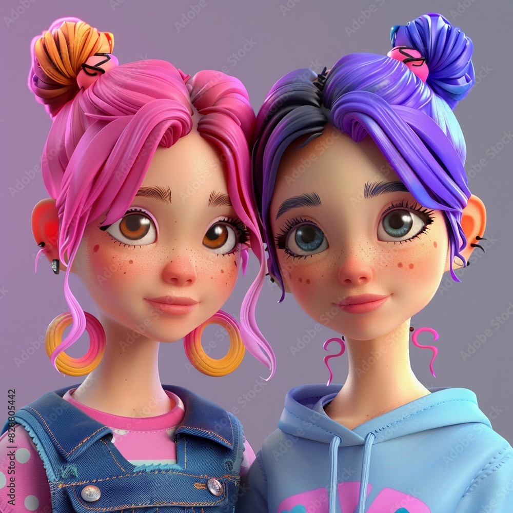 3d cartoon illustration of two player gaming, friends icon for game ui ...