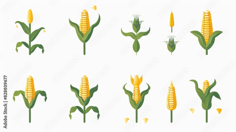 A collection of 9 minimalist corn icons, each representing various ...