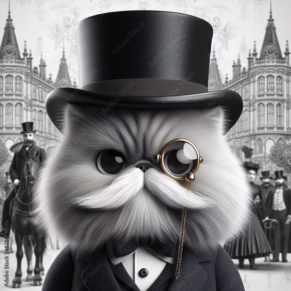 Persian cat gentleman victorian illustration, Persian noble cat full of ...