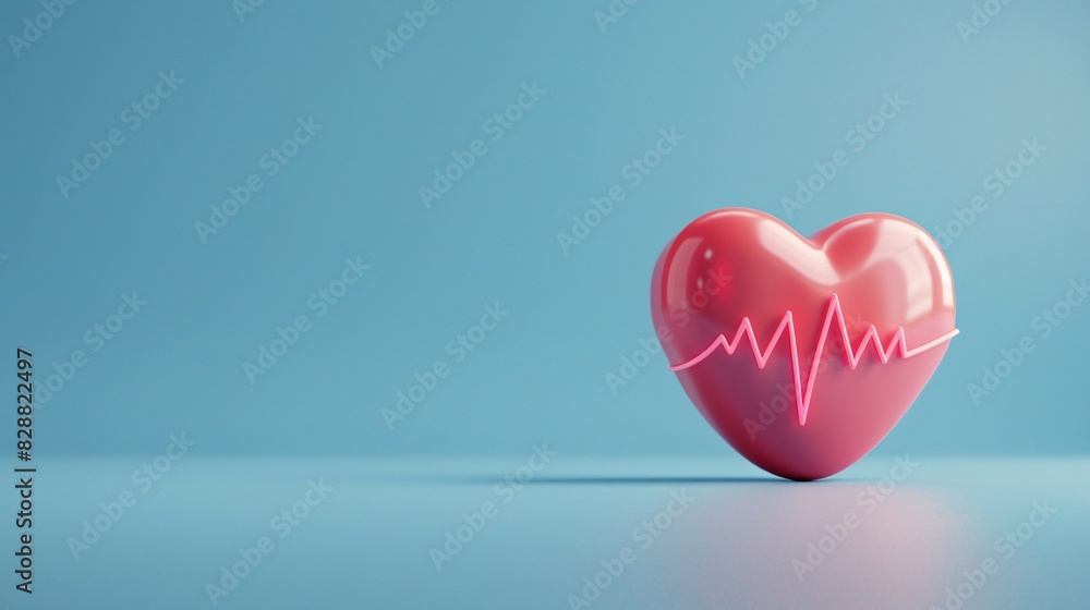 Pink heart with white heartbeat line on a blue background. Healthcare ...