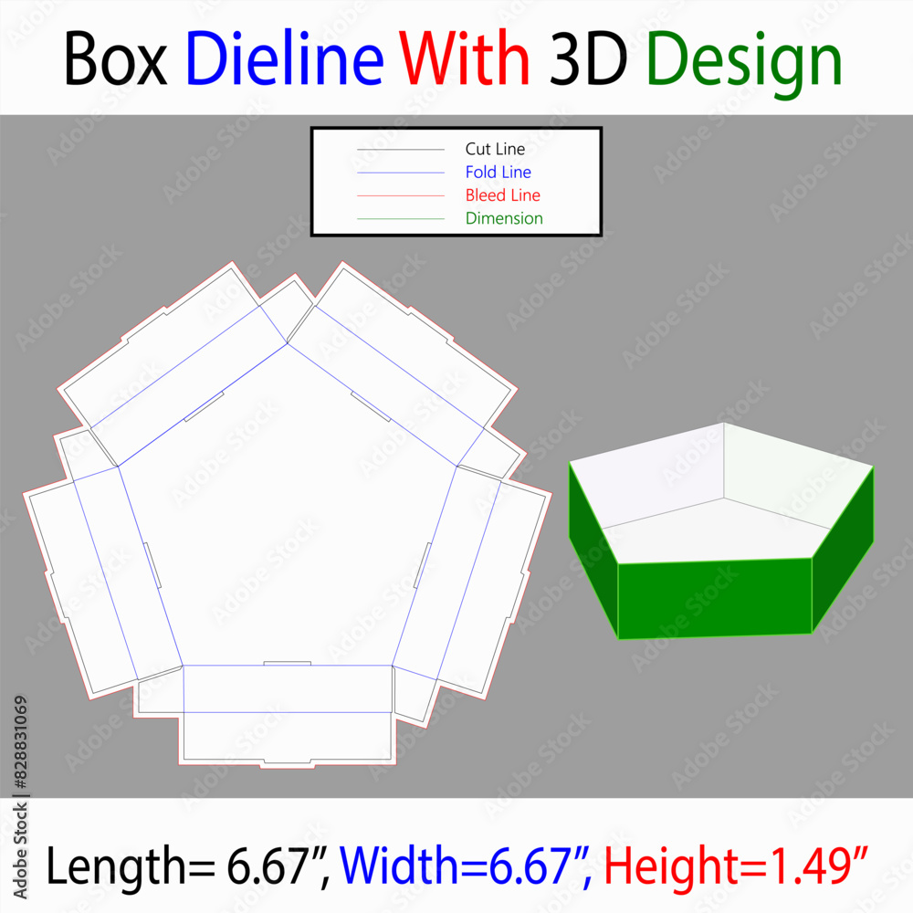 Five Cornner Box Dieline Template With 3d Design Stock Vector | Adobe Stock