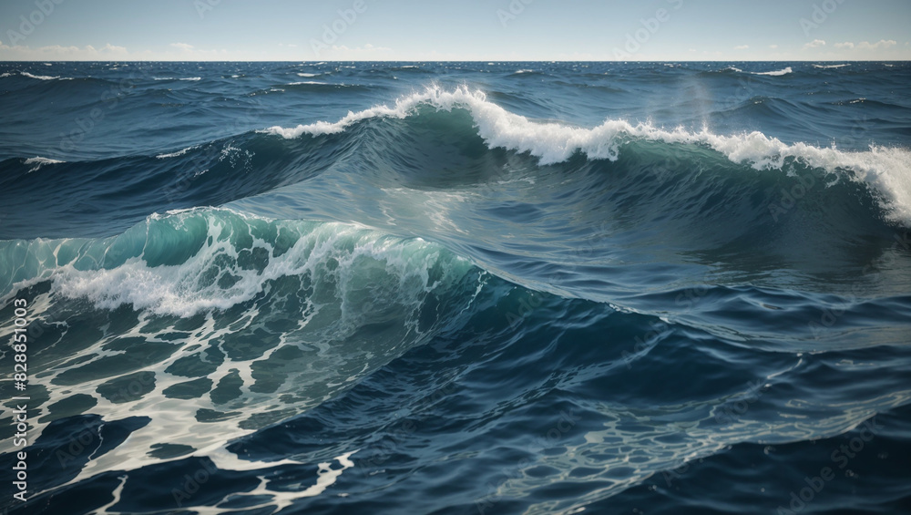 sea waves are large and choppy and the water is a deep blue color Stock ...