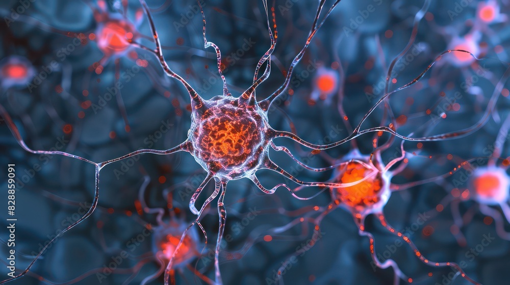 An illustration showing the human brain with highlighted pathways and ...