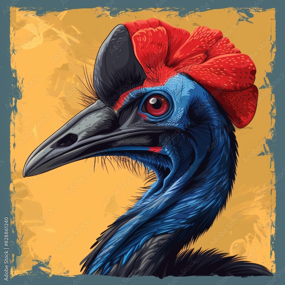 The cassowary cartoon features a vibrant bird with a colorful casque ...